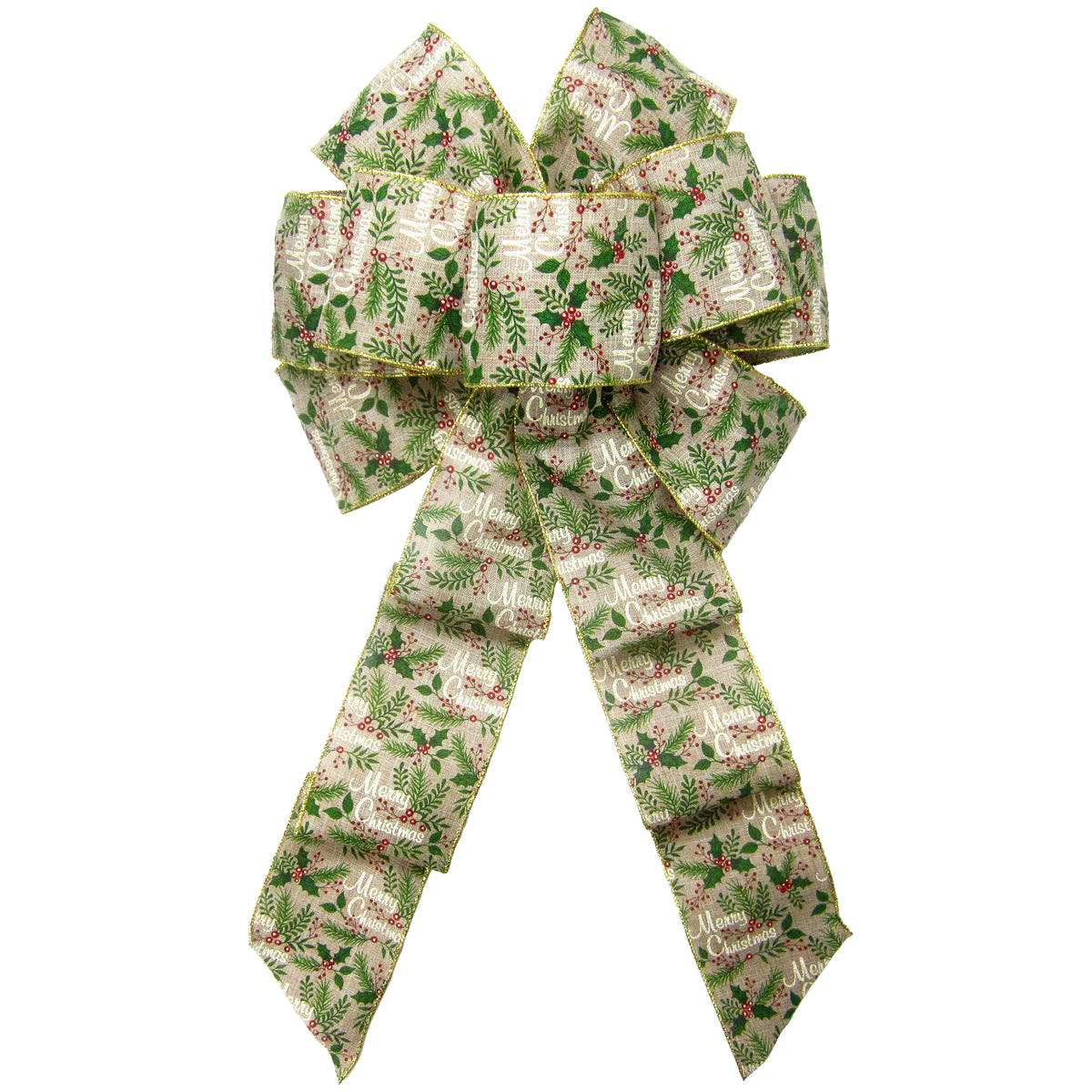 Christmas Bows - Wired Merry Christmas Holly & Mistletoe Bows 14 Inch
