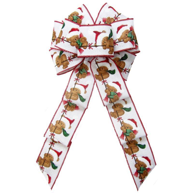 Hand tied Bows - Wired Teddy Bear Blizzard Bow 8 Inch