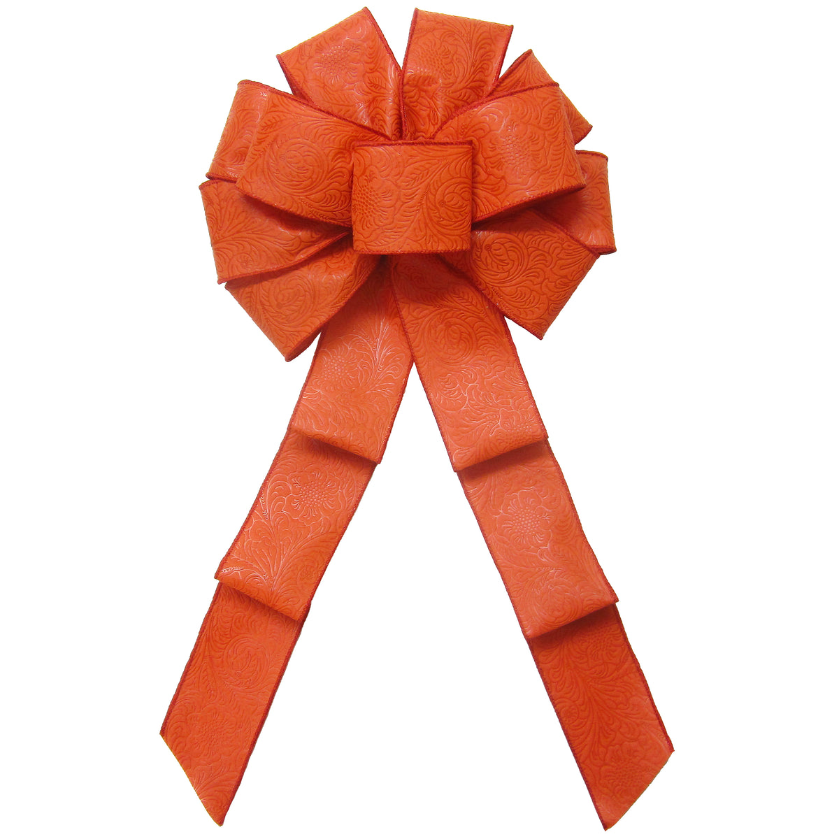 Outdoor Bows - Wired Burnt Orange Floral Embossed Outdoor Wreath Bow 10"
