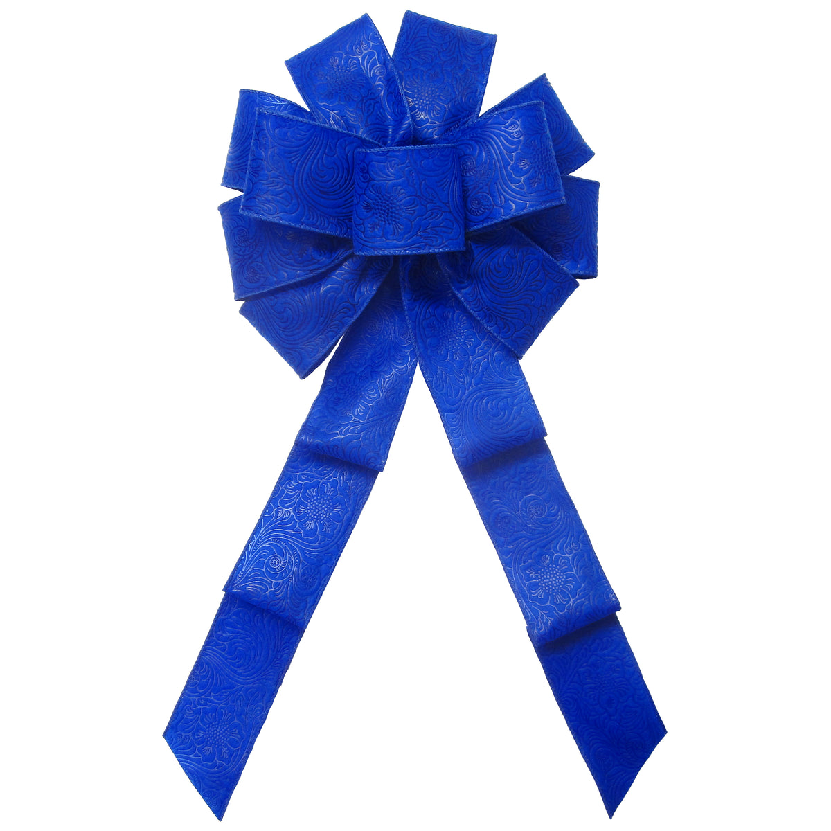 Outdoor Bows - Wired Royal Blue Floral Embossed Outdoor Wreath Bow 10"
