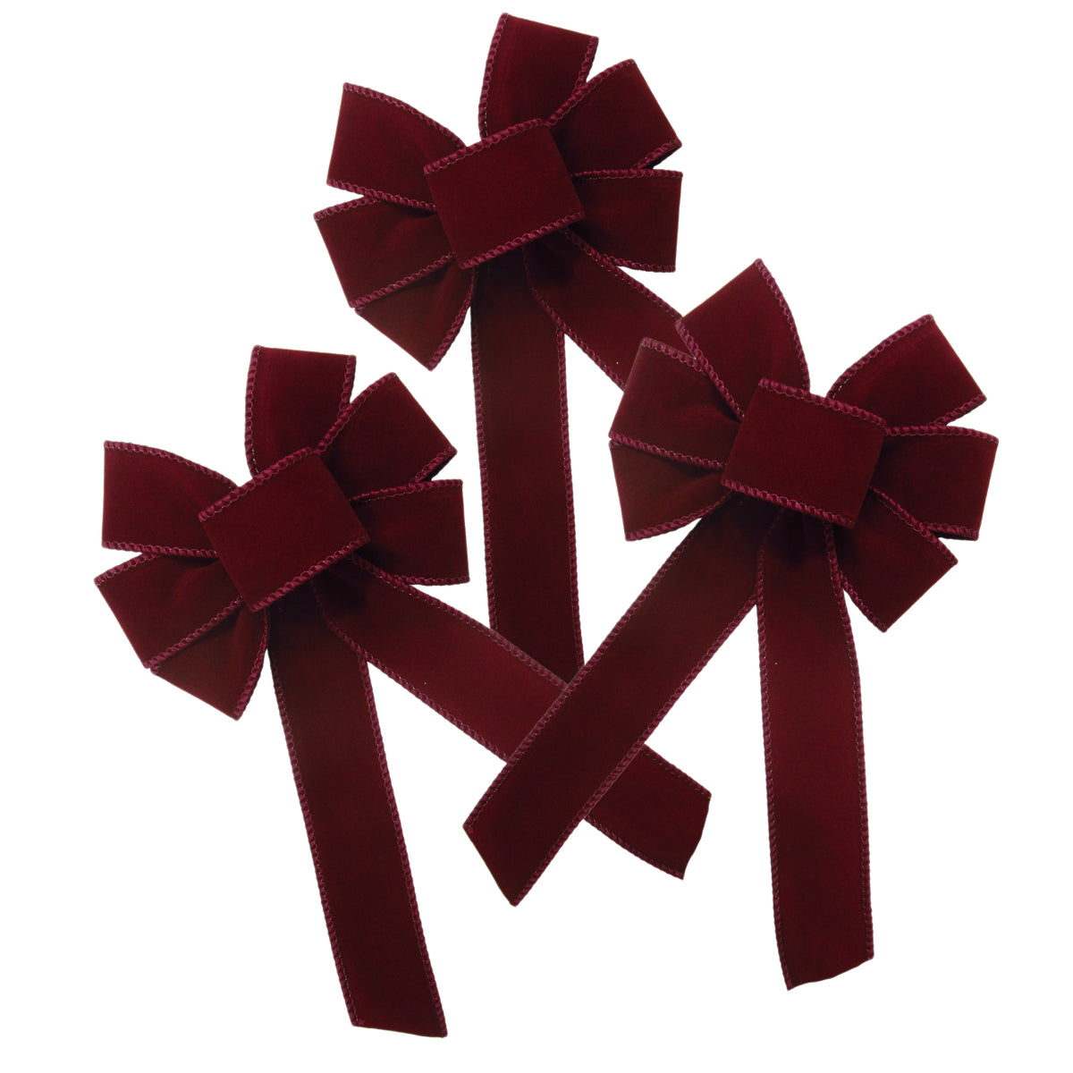 Small Christmas Bows - Wired Indoor Outdoor Burgundy Velvet Bows 5 Inch