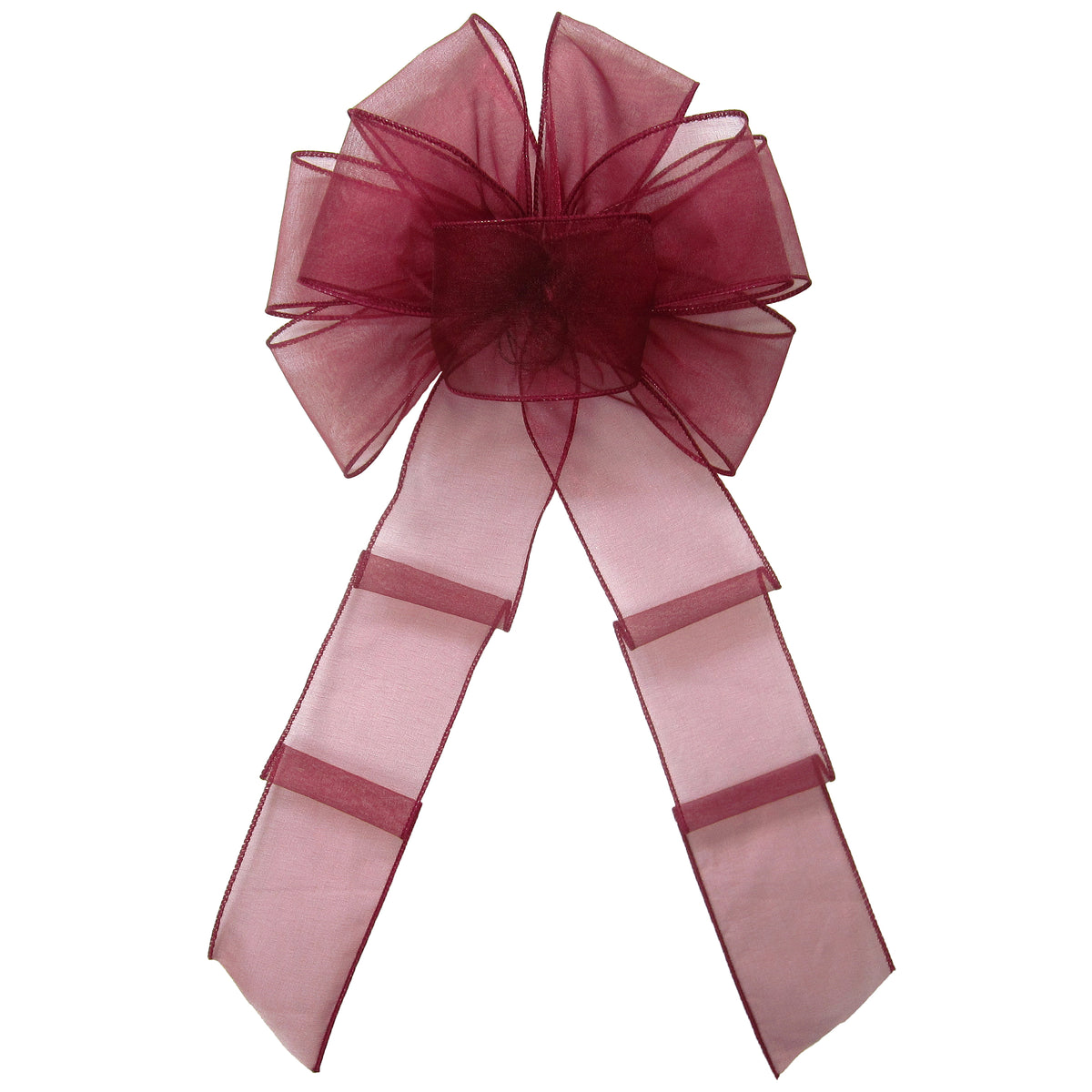 Christmas Bows - Wired Burgundy Sheer Chiffon Christmas Wreath Bow 8 Inch