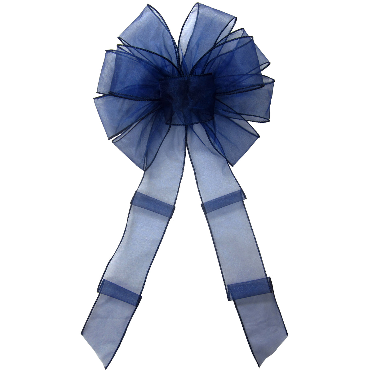 Christmas Bows - Wired Navy Blue Sheer Chiffon Christmas Wreath Bow 10 Inch