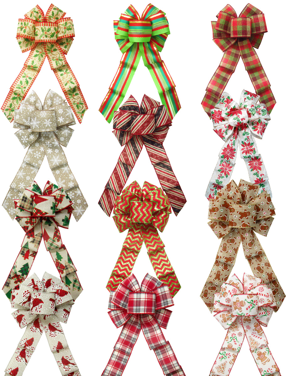 Value Variety 12 Pack - Clearance Wired Christmas Wreath Bows 8 Inch