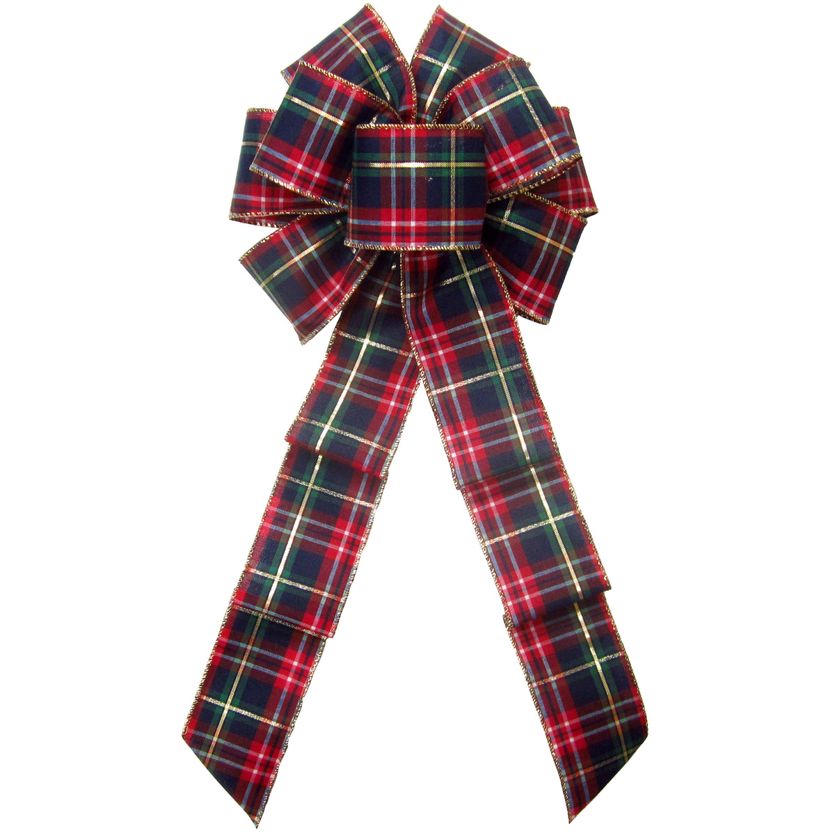 Christmas Bows - Wired Crimson & Navy Blue Plaid Christmas Bow 8 Inch