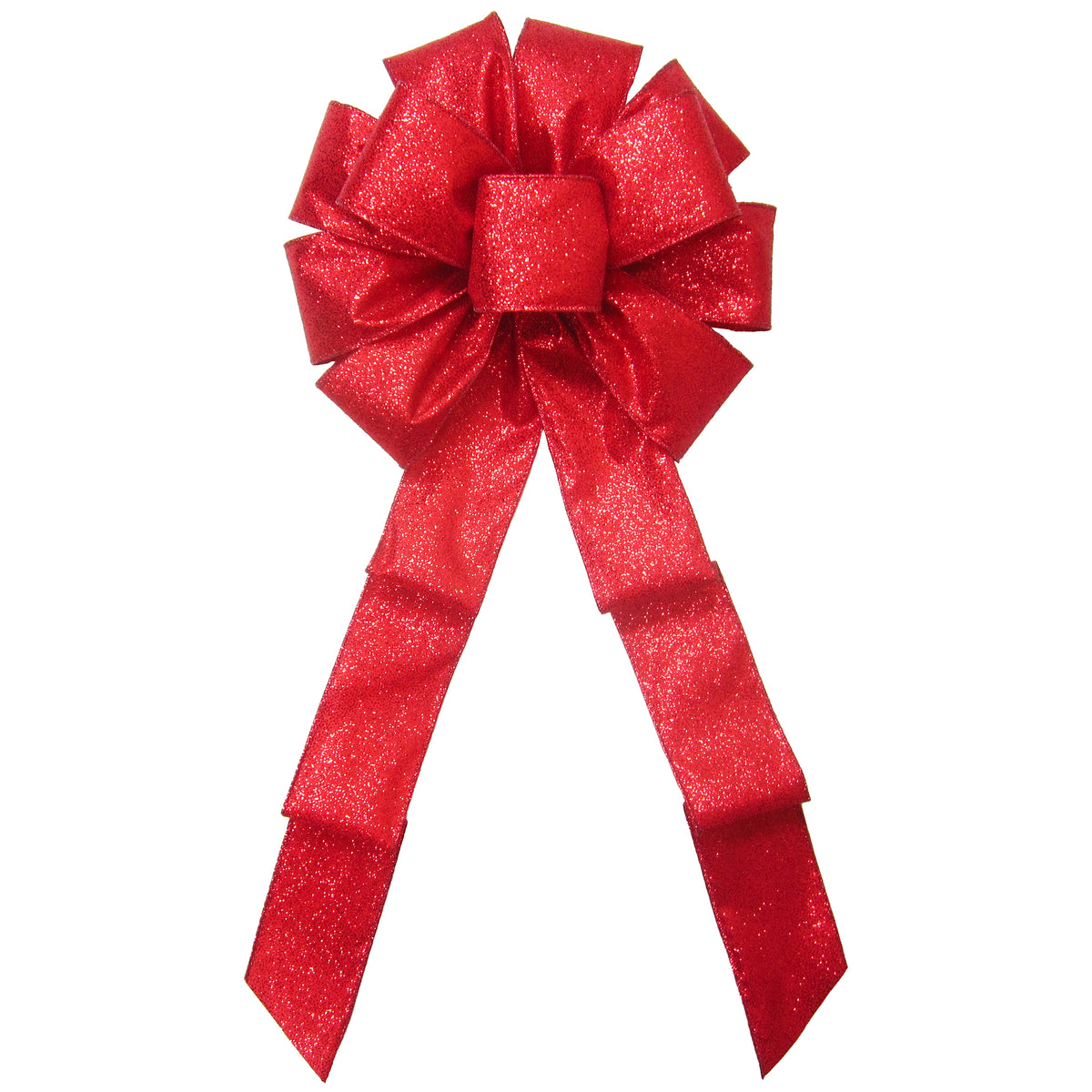 Christmas Bows - Wreath Bows - Wired Red Glittering Sparkle Bow 10 Inch