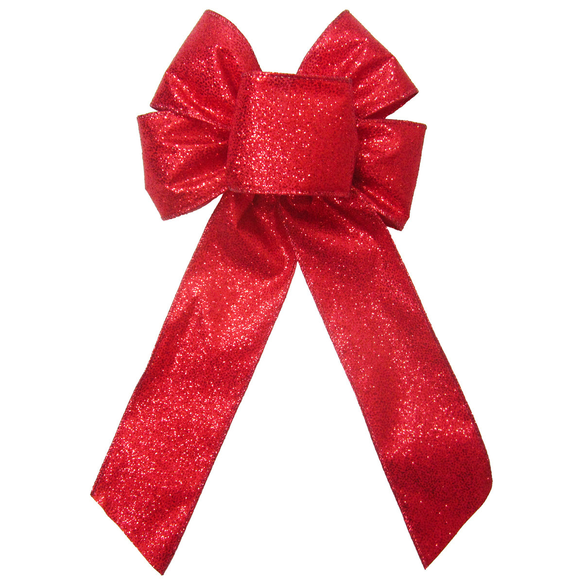 Christmas Bows - Wreath Bows - Wired Red Glittering Sparkle Bow 6 Inch
