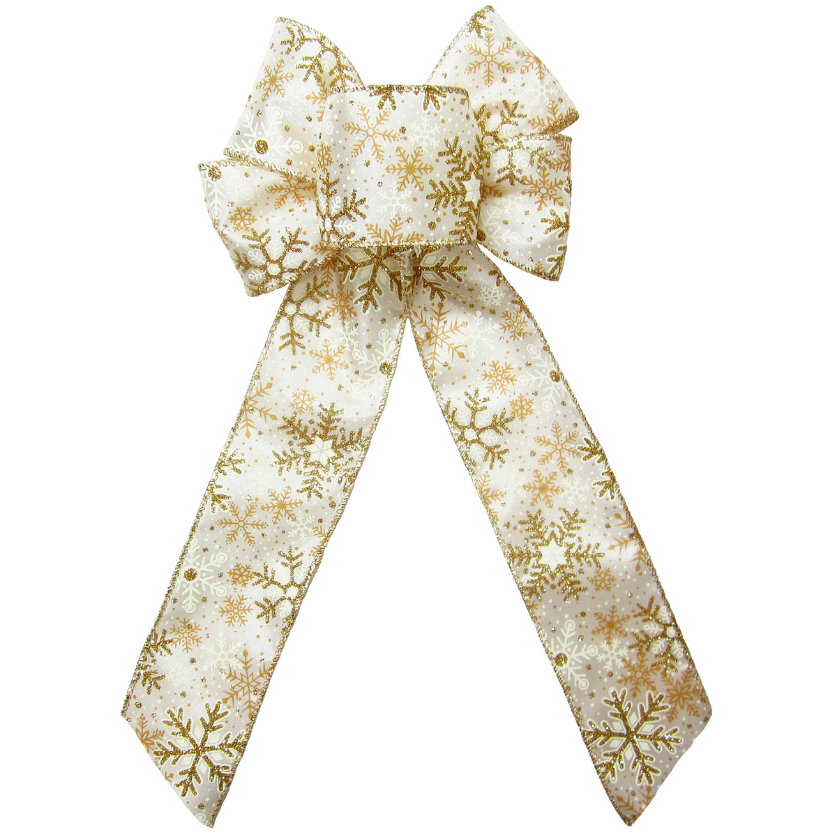 Christmas Wreath Bows - Wired Gold Glittering Snowflakes Bow 6 Inch