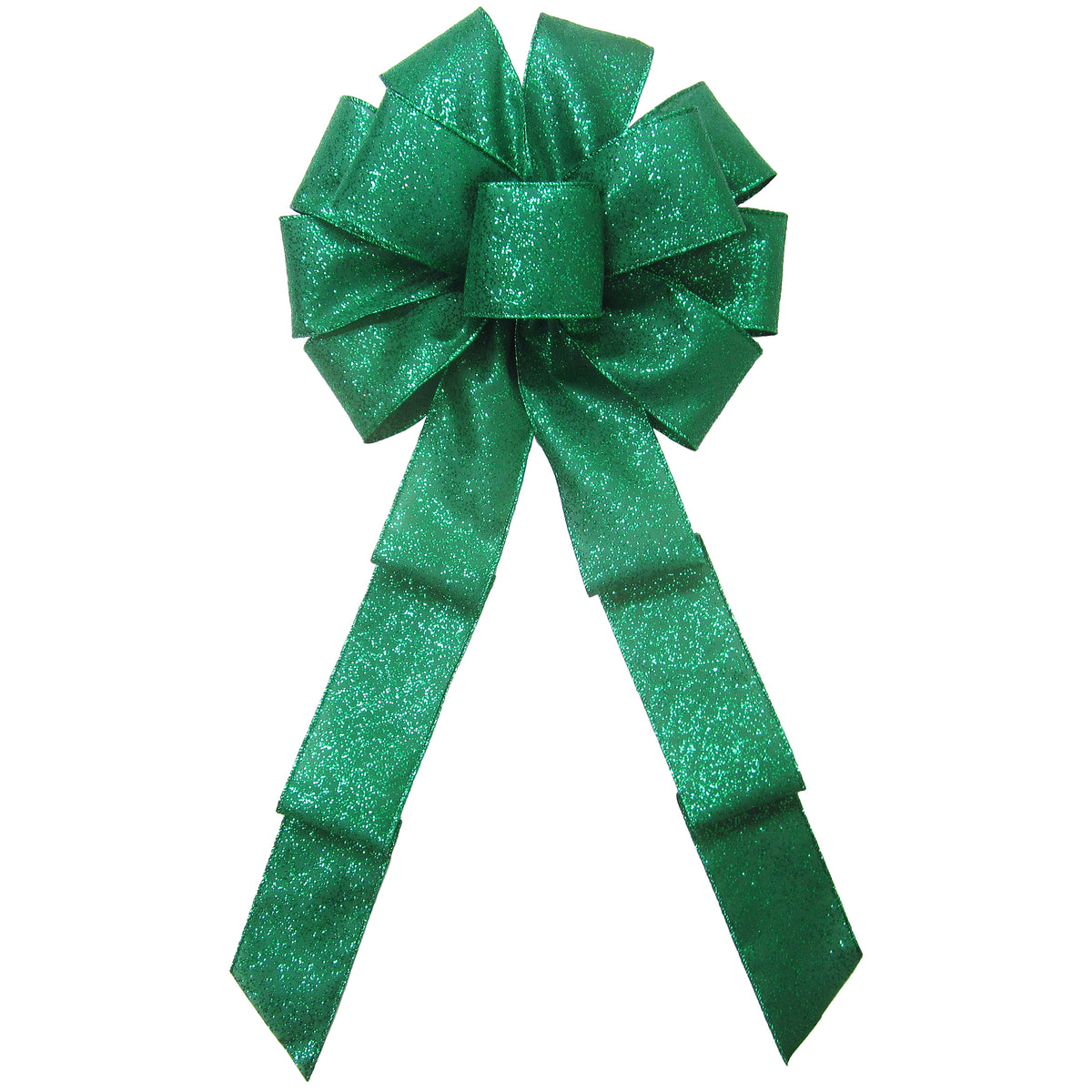 Christmas Wreath Bows - Wired Emerald Green Glittering Sparkle Bow 10"