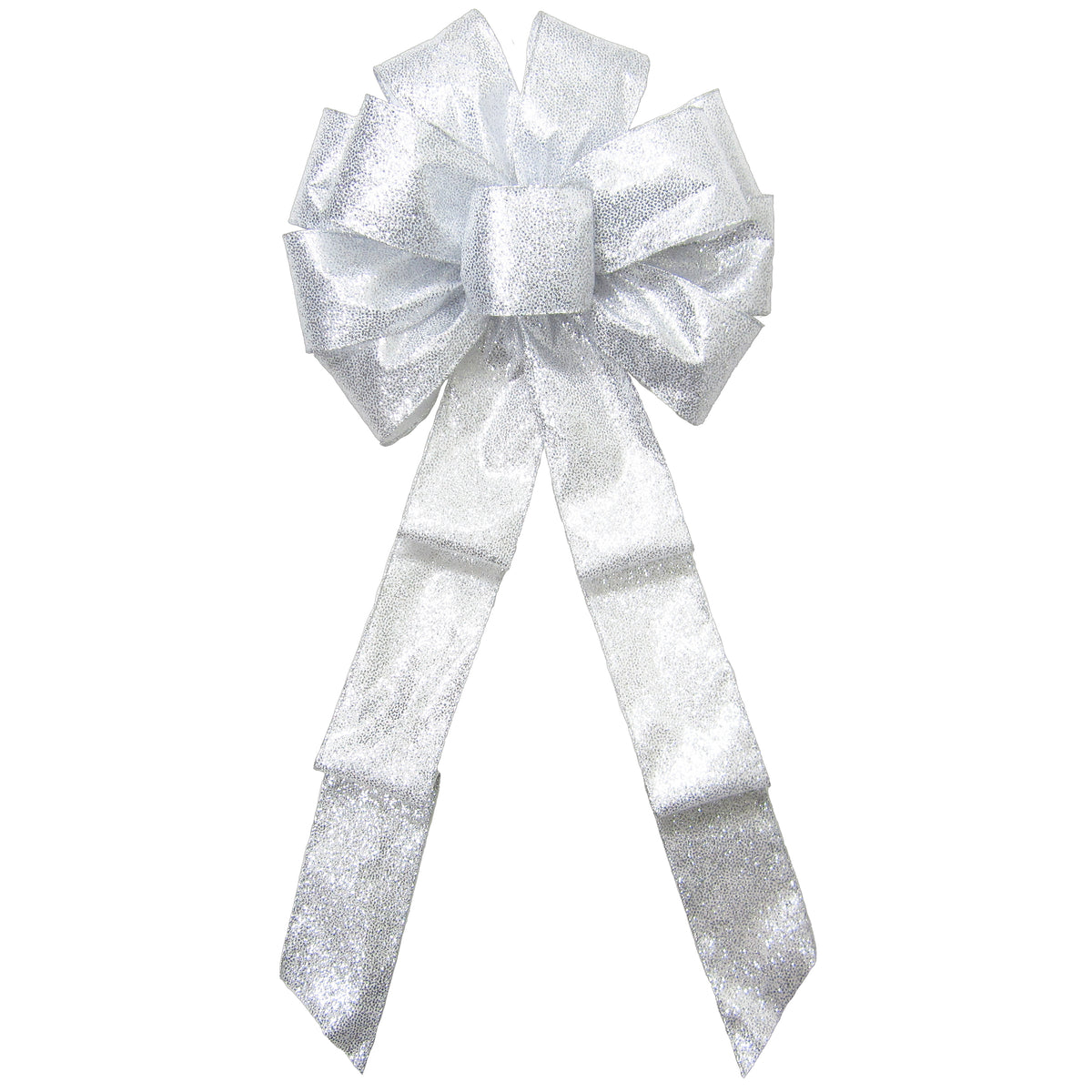Christmas Bows - Wreath Bows - Wired Silver Glittering Sparkle Bow 10 Inch