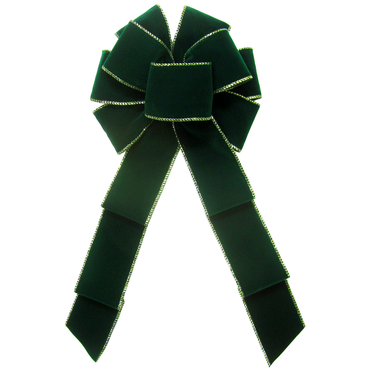 Hand tied Bows - Wired Indoor Outdoor Green/Gold Velvet Bow 8 Inch
