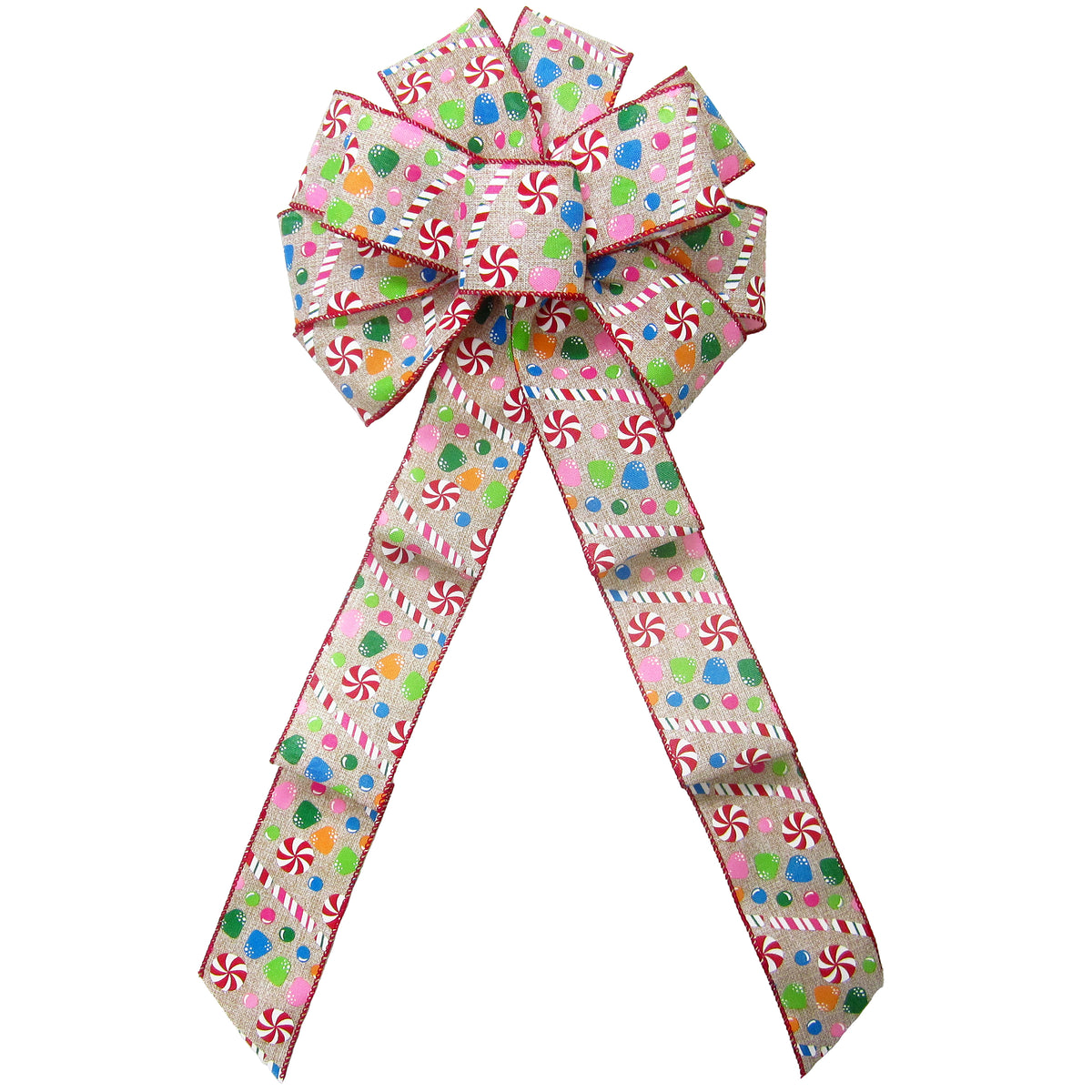 Christmas Wreath Bows - Wired Gum Drops & Peppermint Candy Bow 10 Inch