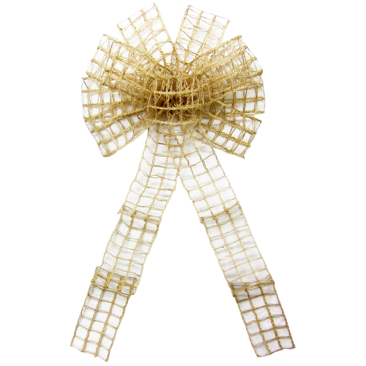 Rustic Jute Natural Bows - Wired Open Weave Window Pane Burlap Bow 10"