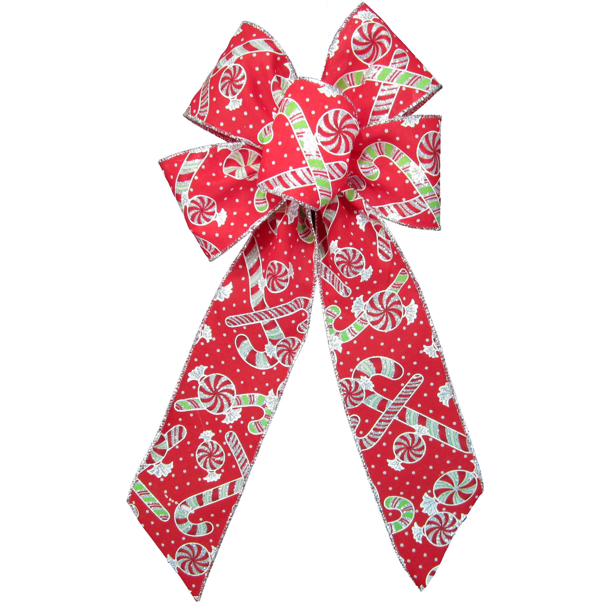 Christmas Wreath Bows - Wired Christmas Peppermint Candy Bow 6 Inch