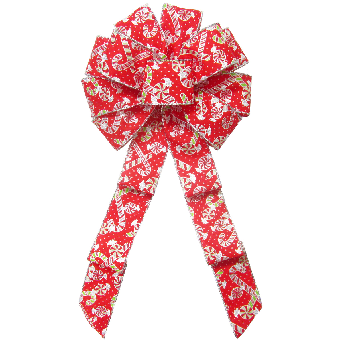 Christmas Wreath Bows - Wired Christmas Peppermint Candy Bow 10 Inch