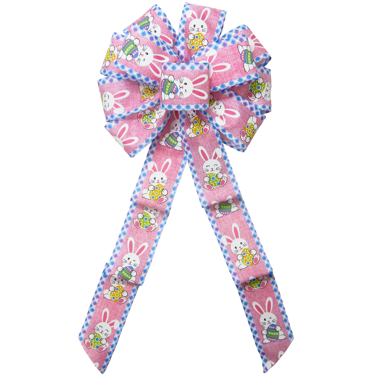 Easter Bows - Wired Happy Bunnies & Easter Eggs Pink Bow 10"