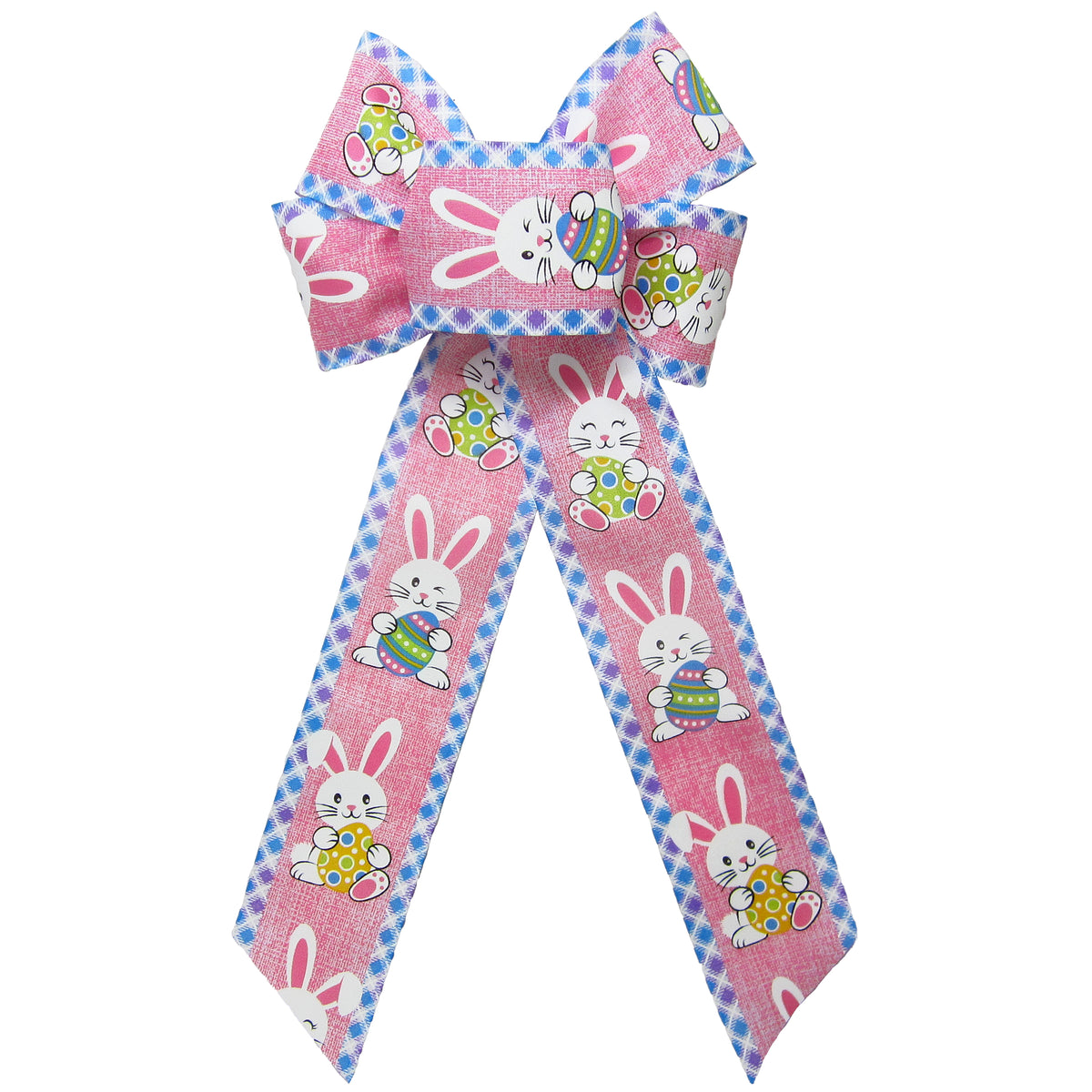 Easter Bows - Wired Happy Bunnies & Easter Eggs Pink Bow 6"