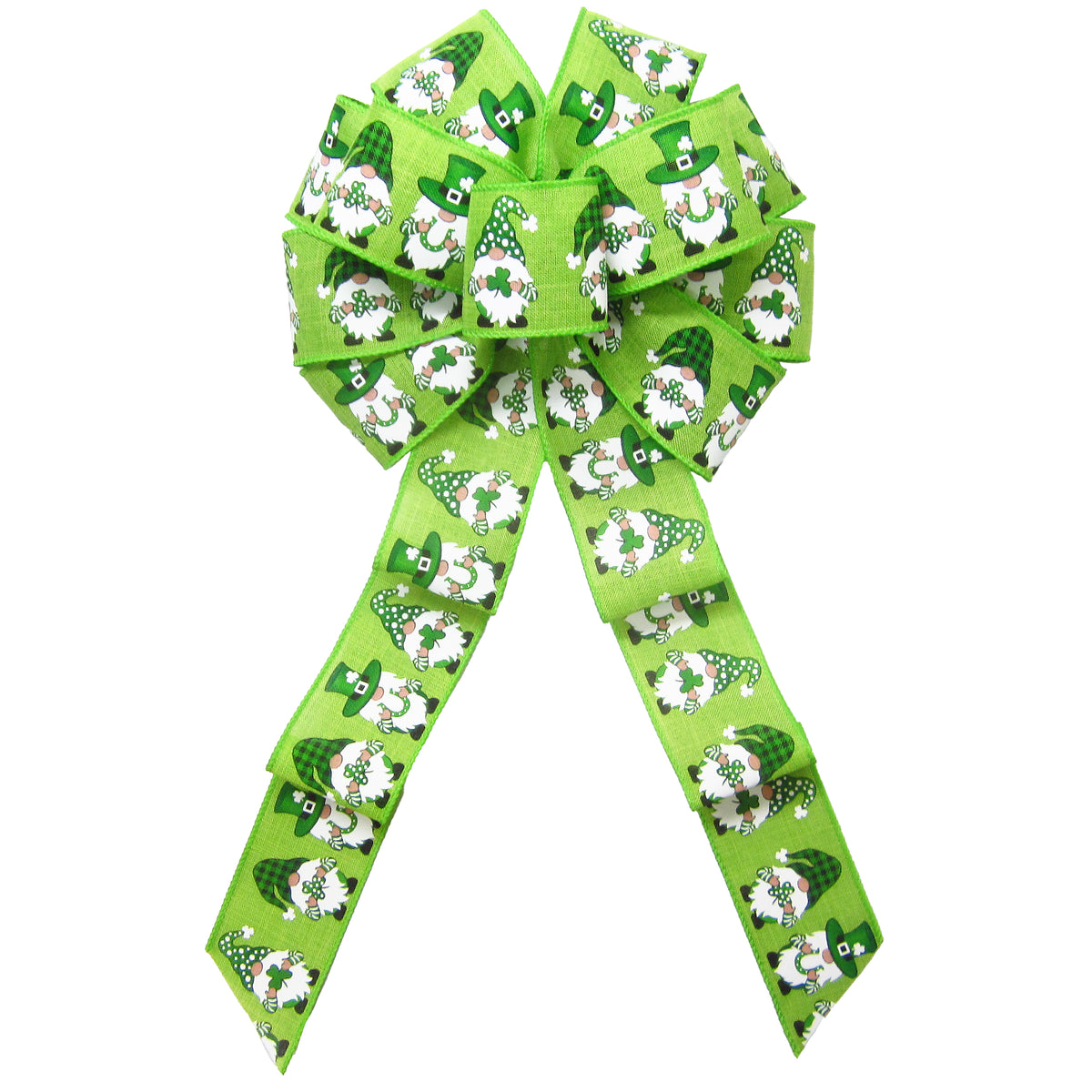 St Patricks Day Bows - Wired Leprechaun Gnomes St Patrick Bow 10 Inch