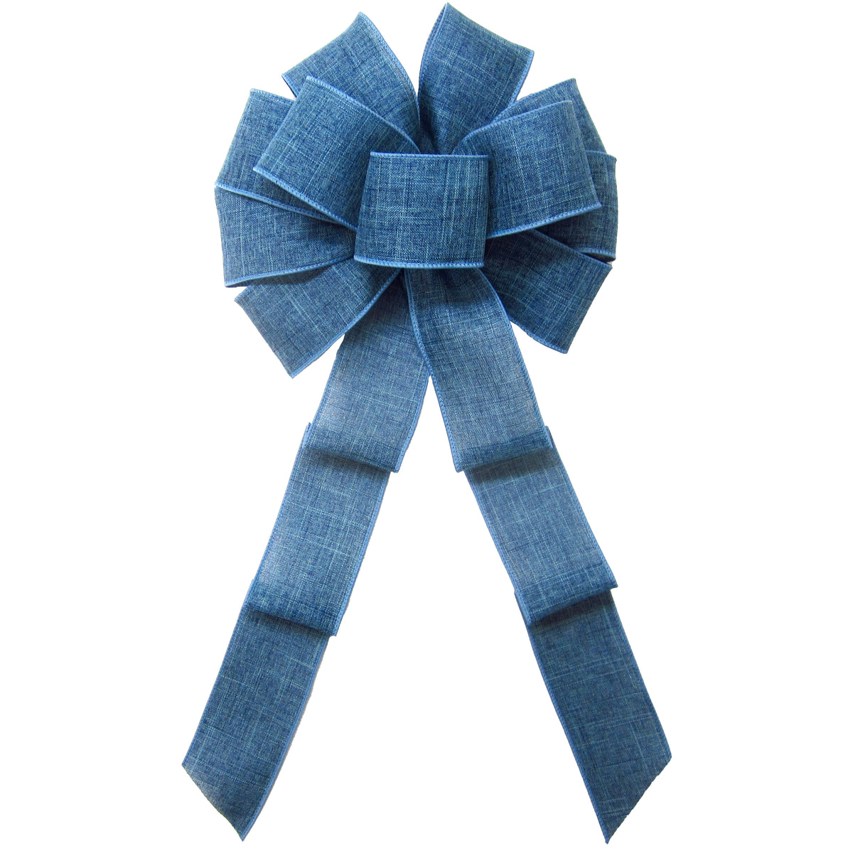 Natural Bows - Linen Bows - Wired Denim Stonewash Blue Linen Bow 10 Inch