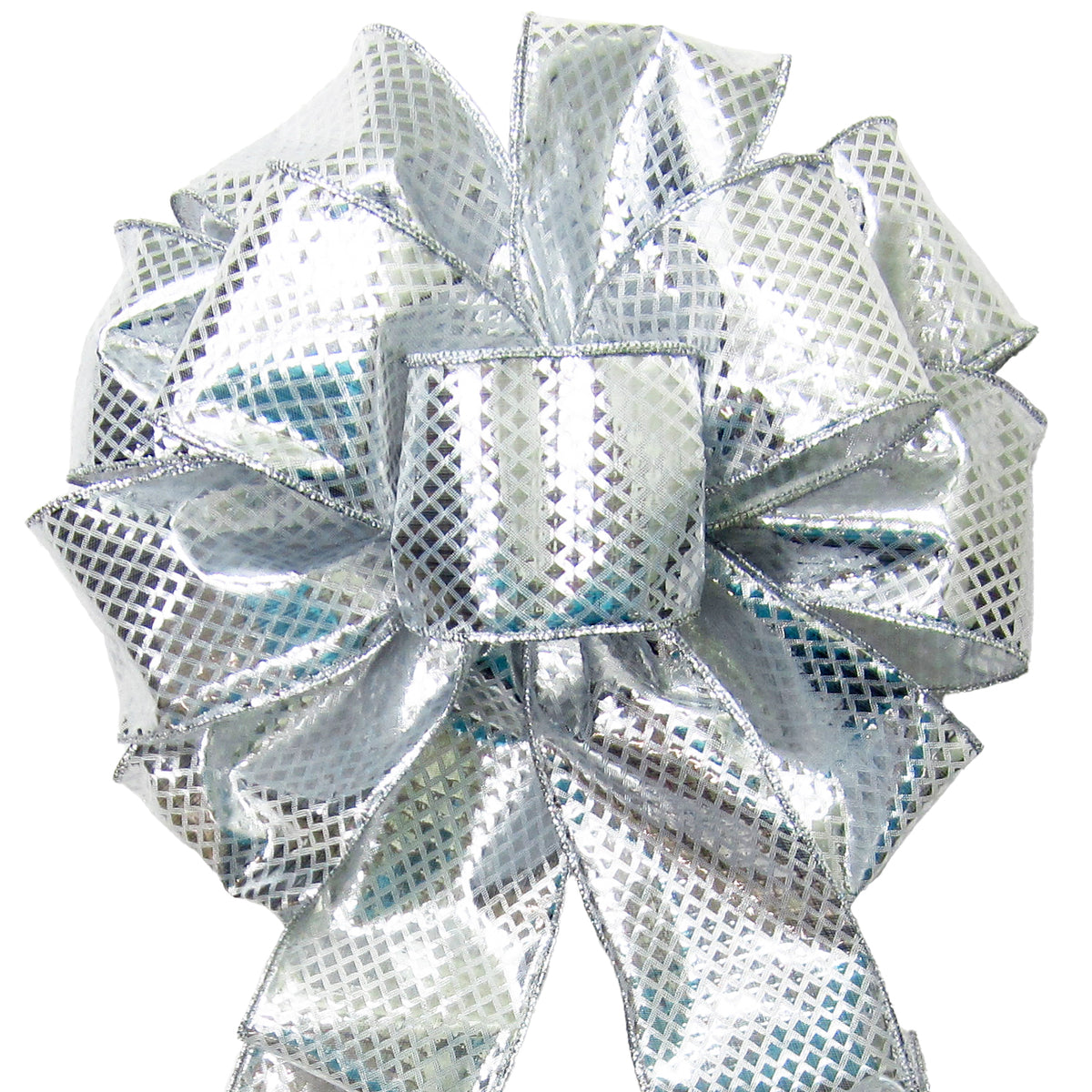 Christmas Bows - Wired Sparkling Silver Lame Bow 10"W X 20"L