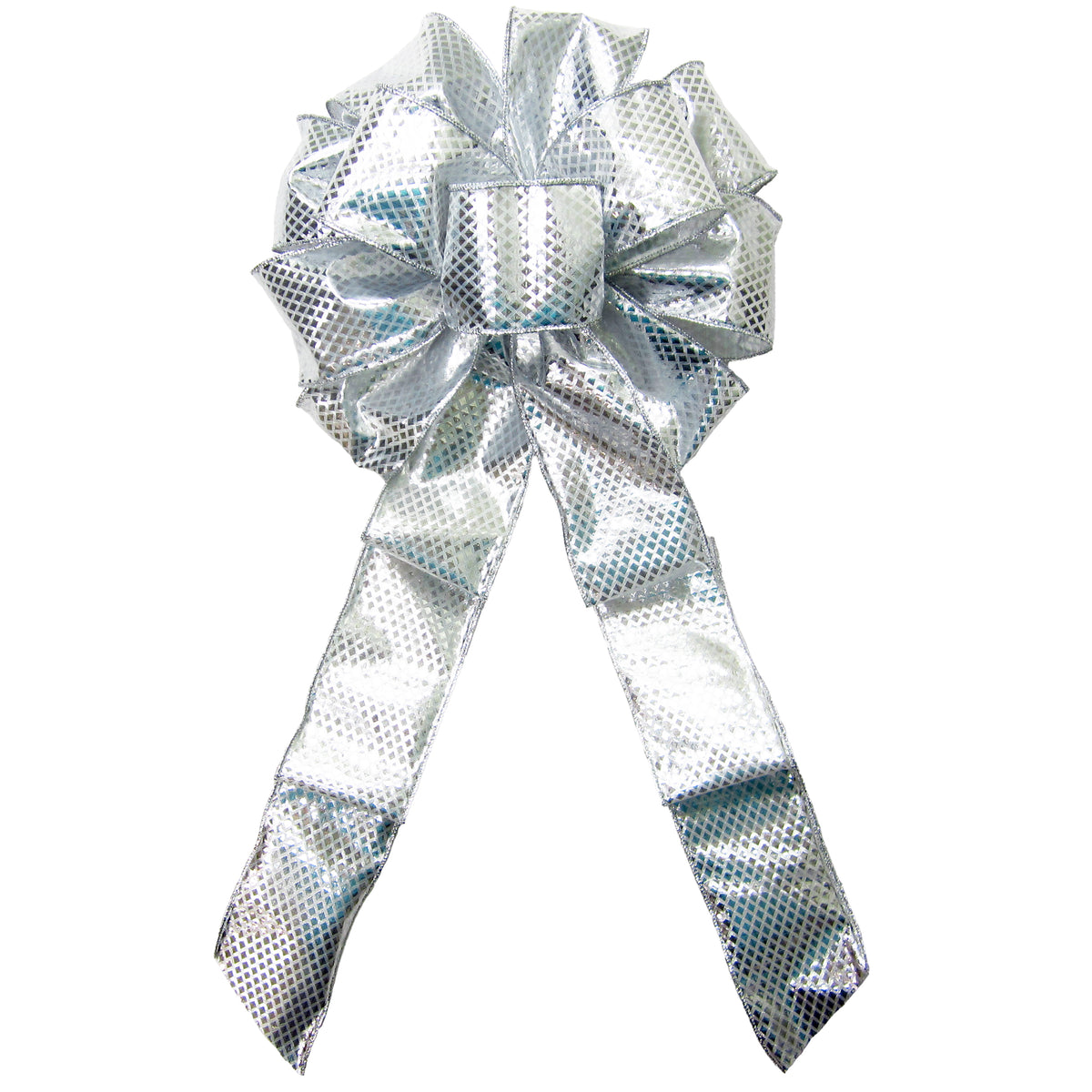 Christmas Bows - Wired Sparkling Silver Lame Bow 10"W X 20"L
