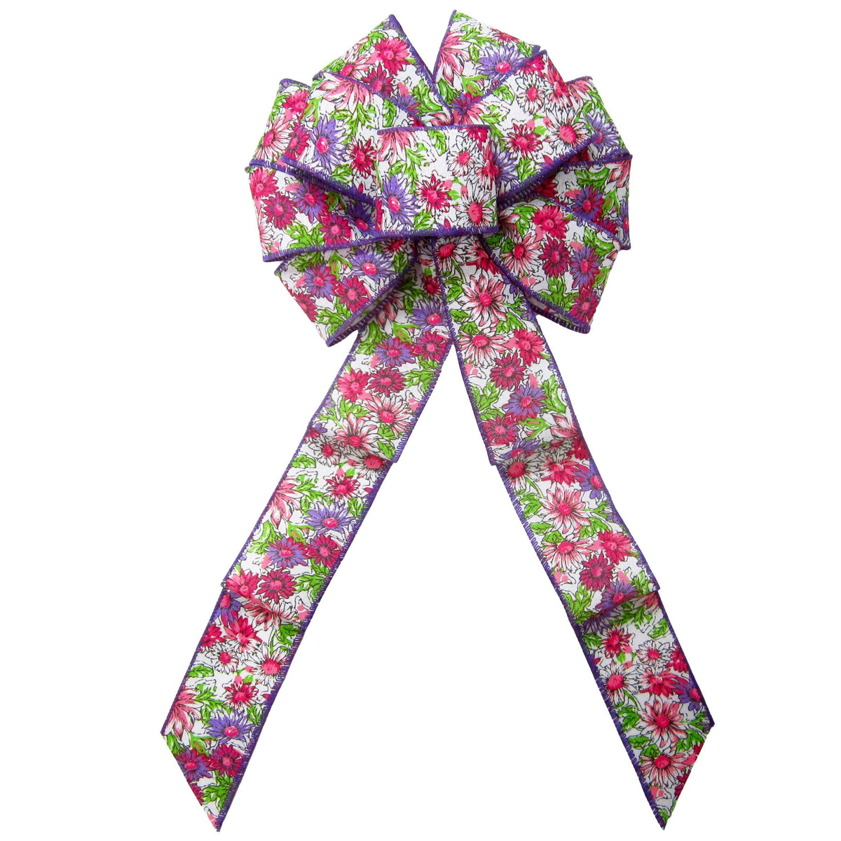 Spring Bows - Fall Bows - Wired Field of Flowers Pink & Purple Bow 10"