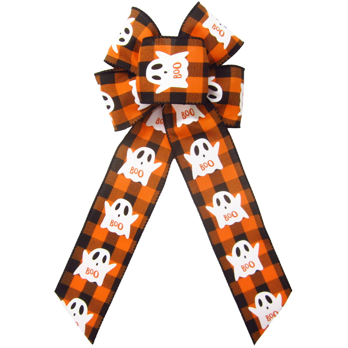 Halloween Bows for Fall - Wired Halloween Buffalo Plaid Ghosts Bow 6"
