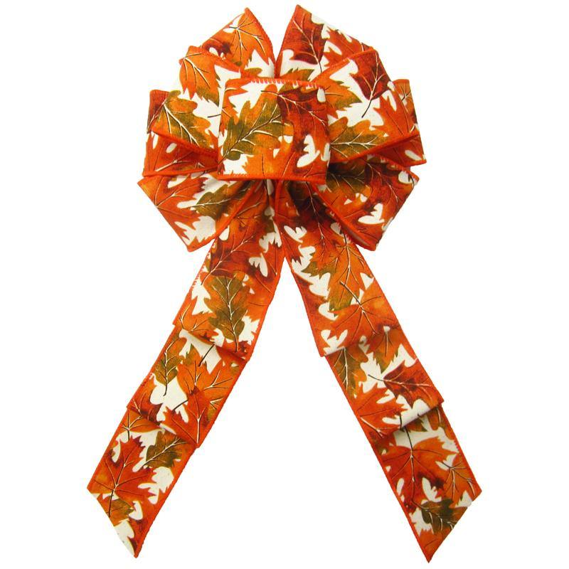 Fall Bows - Harvest Bows - Wired Warm Leaves of Autumn Bow 8 Inches