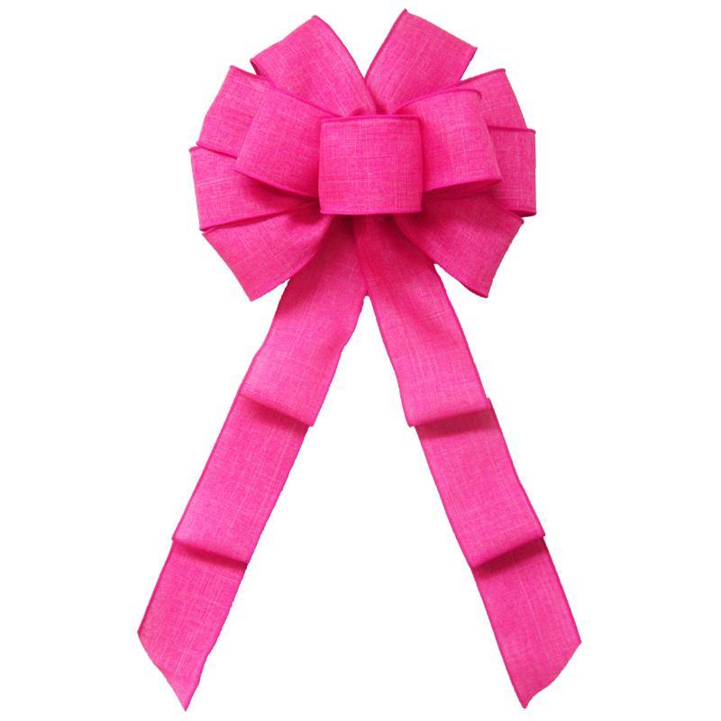 Spring Bows - Linen Bows - Wired Bright Pink Linen Bow 10 Inch