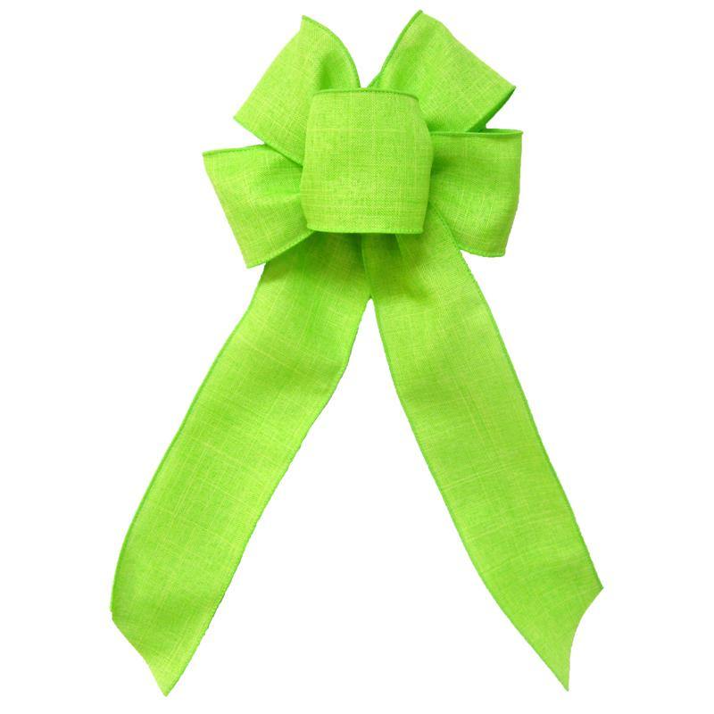 Natural Bows - Linen Bows - Wired Lime Green Linen Bow 6 Inch