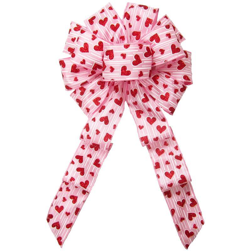 Valentine's Day Bows - Spring Bows - Wired Sparkling Hearts Pink Bow 10 ...