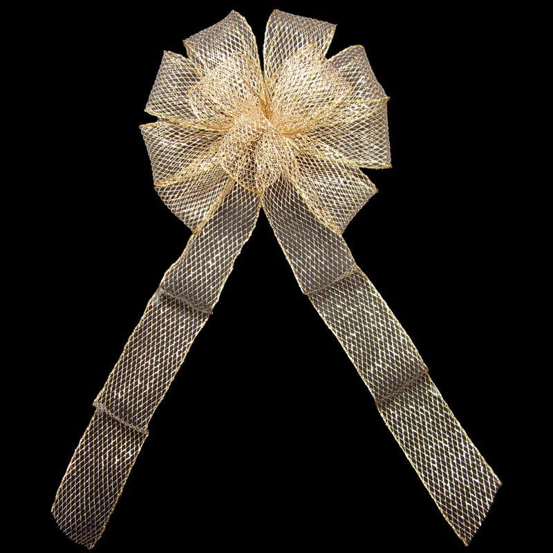 Christmas Bows - Wired Outdoor Mesh Gold Bow 10 Inch