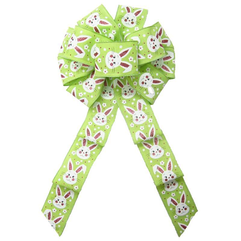 Spring Bows - Easter Bows - Wired Lime Green Linen Easter Bunny Bow 10"