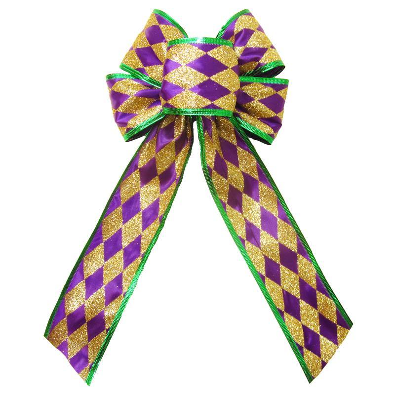 Spring Bows - Mardi Gras Bows - Wired Mardi Gras Harlequin Glitter Bow ...