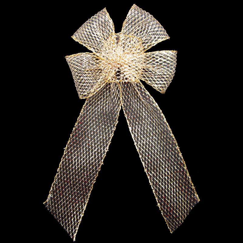 Christmas Bows - Wired Outdoor Mesh Gold Bow 6 Inch